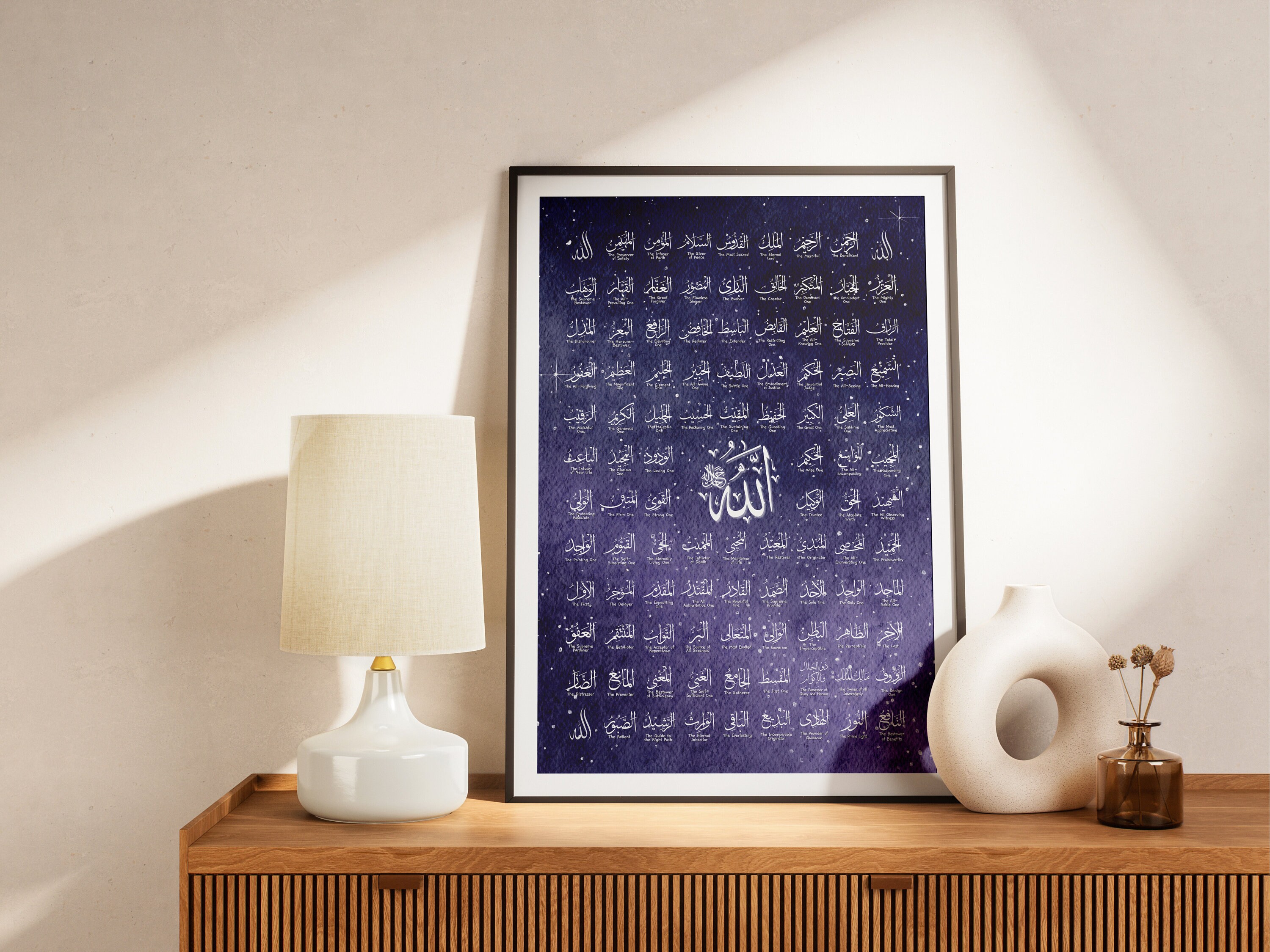 Al Asmaul Husna 99 Names of Allah English Meaning, Islamic Poster Allah ...