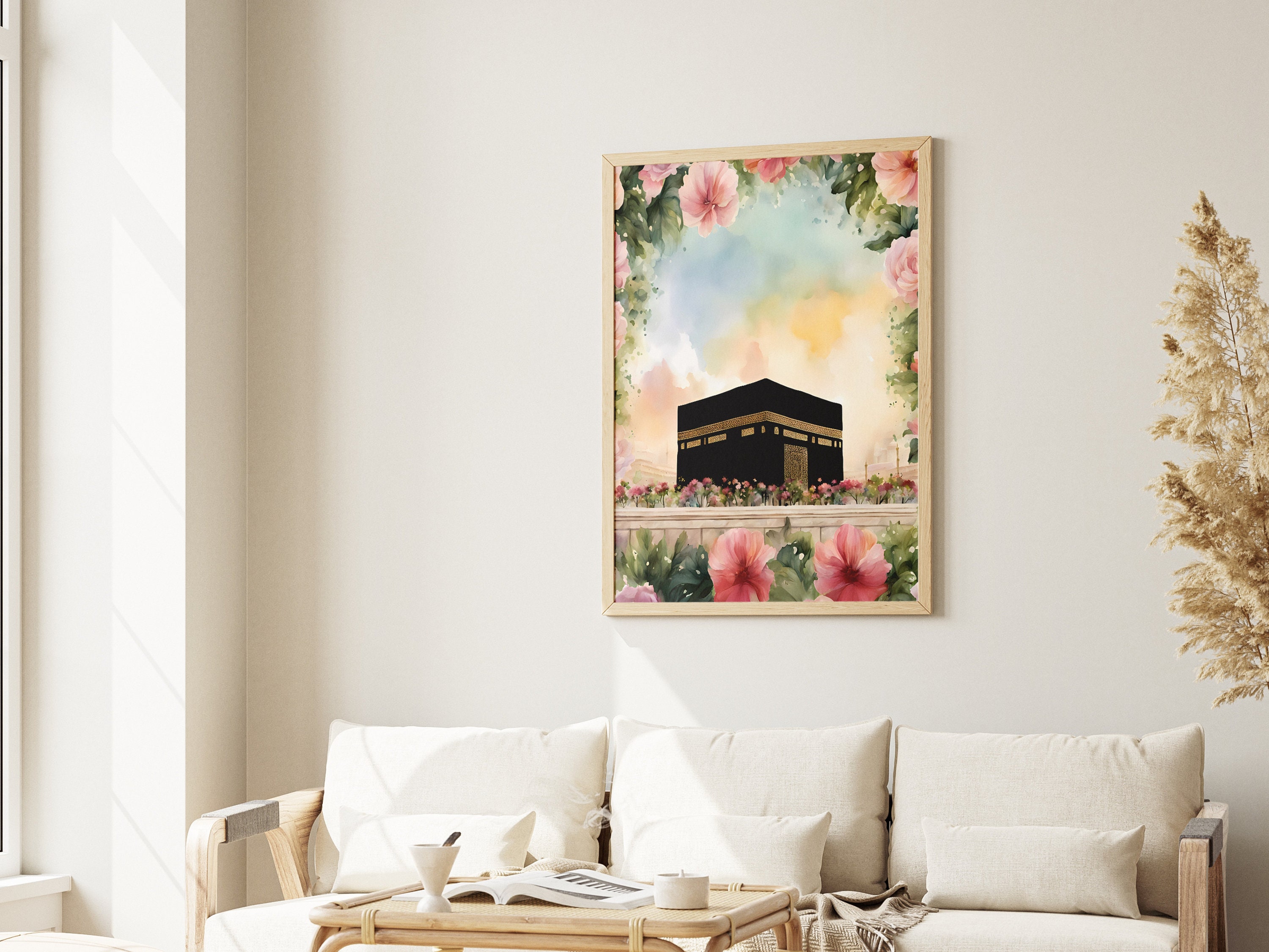 Beautiful Kaaba Frame Floral, Al Haram Mosque Poster, Saudi Arabia ...