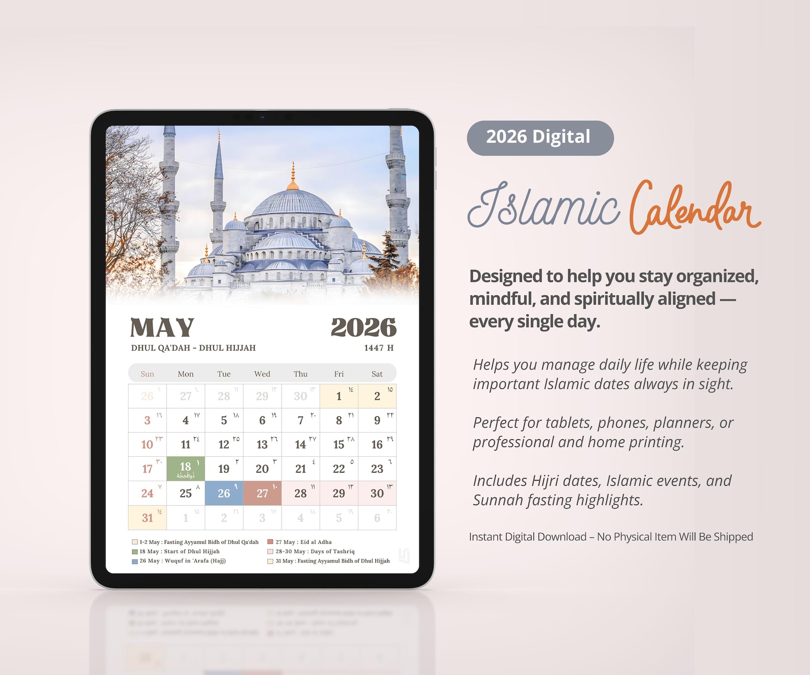 2026 Islamic Calendar Mosque Edition Digital, Muslim Calendar ...