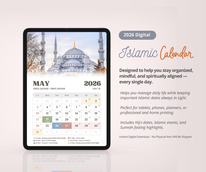 2026 Islamic Calendar Mosque Edition Digital, Muslim Calendar ...