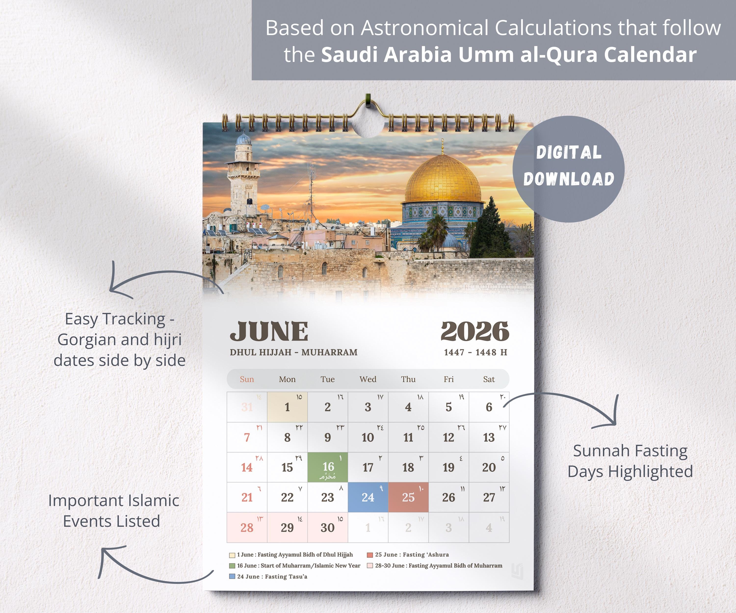 2026 Islamic Calendar Mosque Edition Digital, Muslim Calendar ...