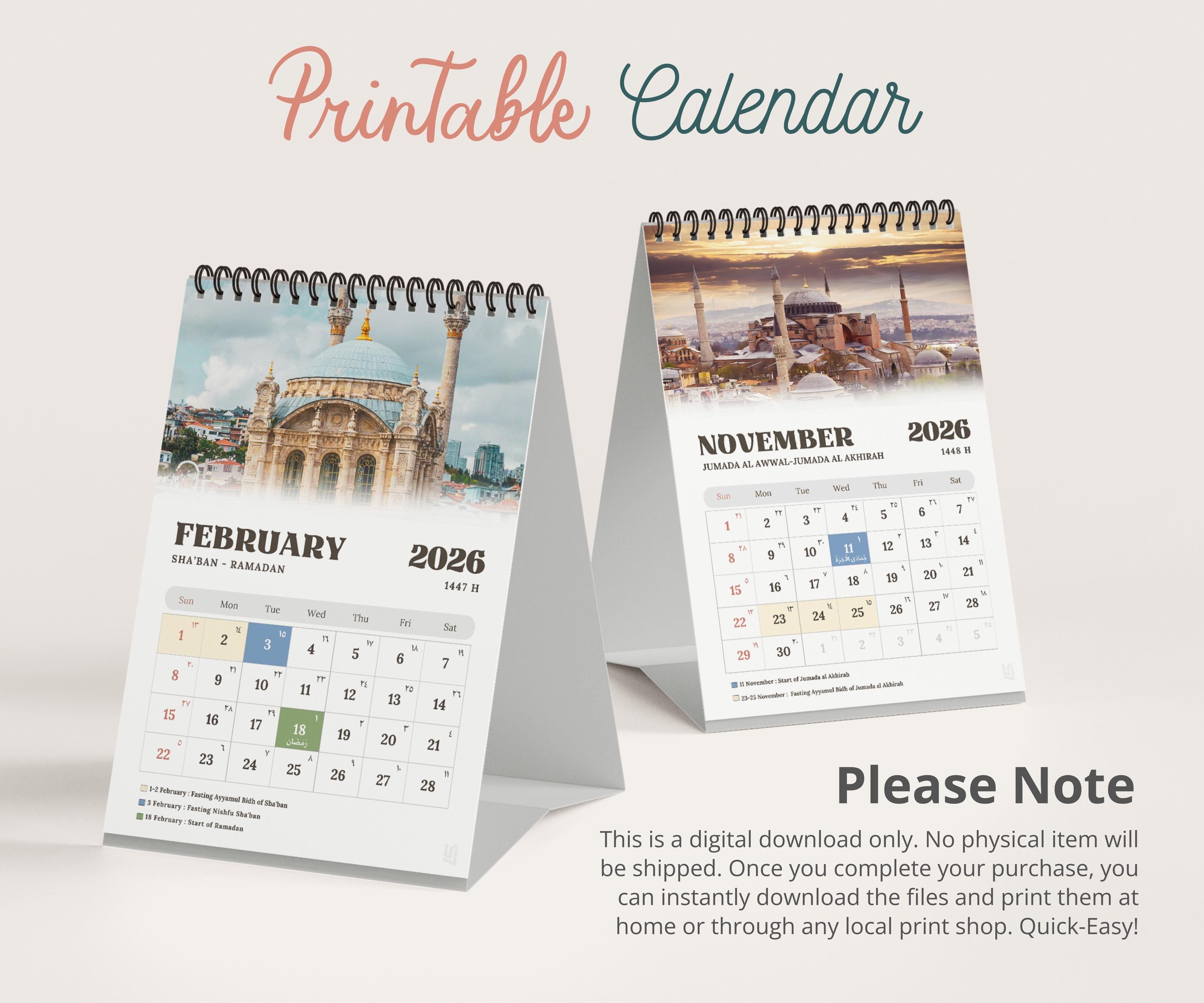 2026 Islamic Calendar Mosque Edition Digital, Muslim Calendar ...