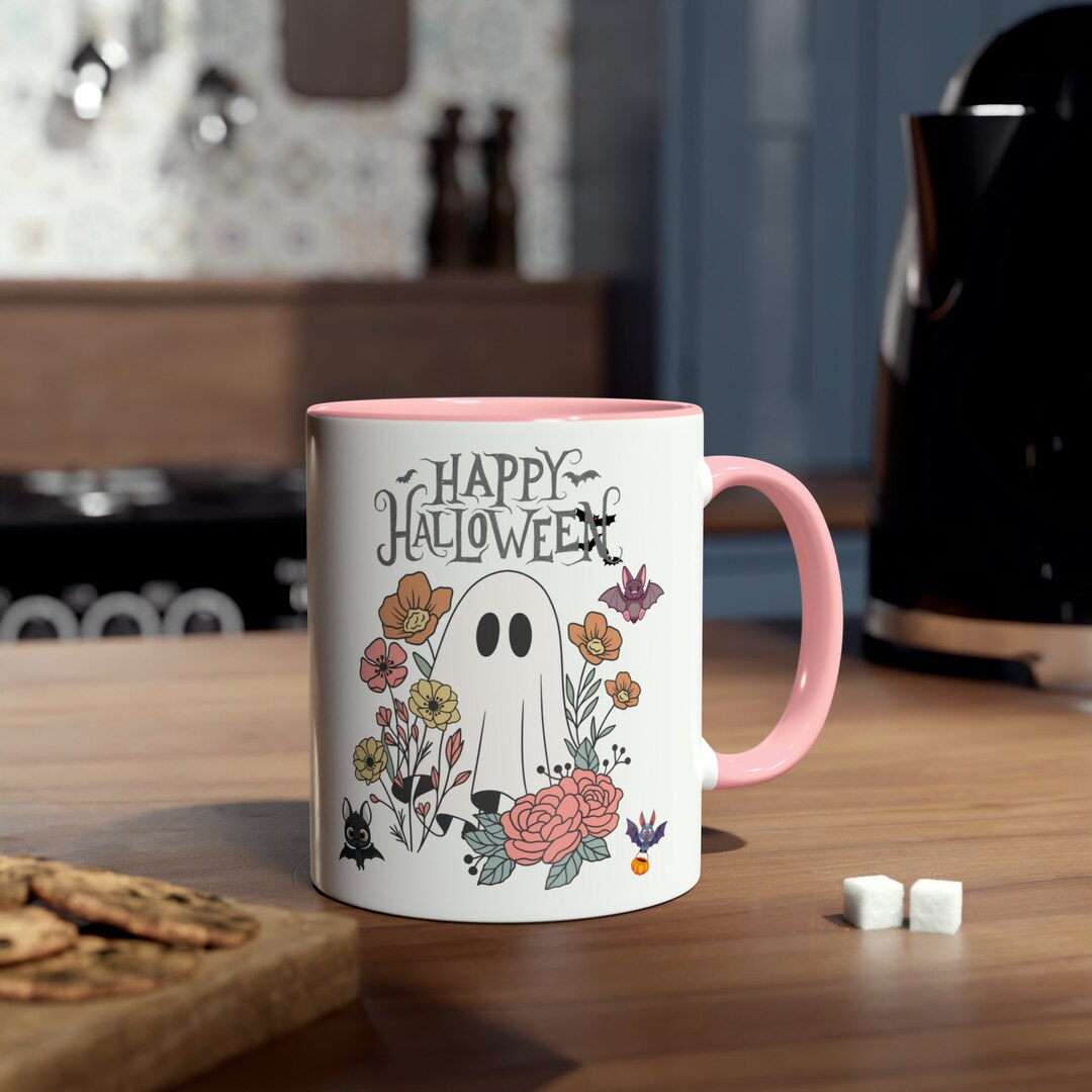Halloween Mug Happy Halloween Ghost Mug Bats Scary - Etsy