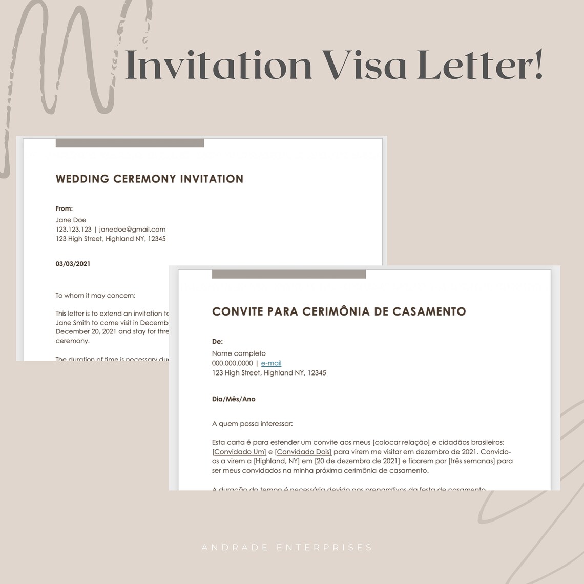 VISA INVITATION LETTER / Visto Carta De Convite. English and - Etsy