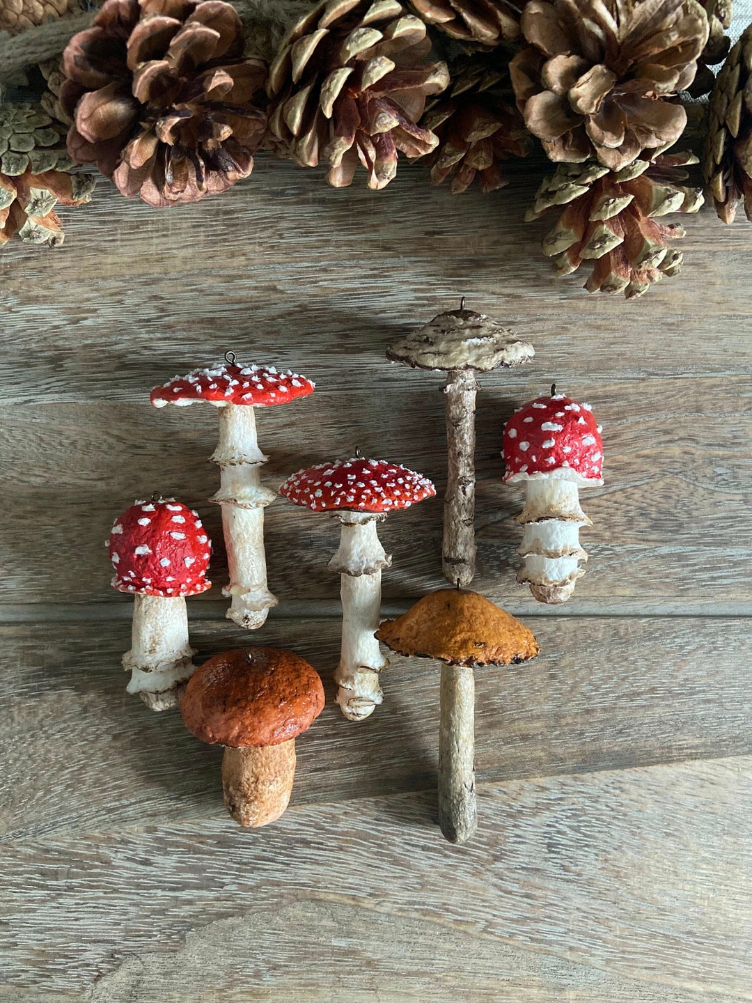 Woodland Mushroom Ornament Set of 7 Tree Decorations Christmas Gift ...