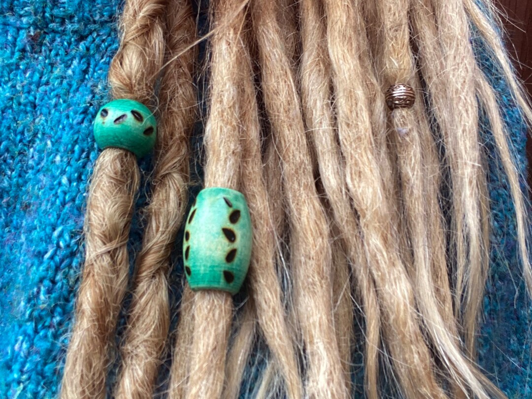 Wooden Dreadlock Beads Set of 2, Turquoise Dread Beads, Wood Dread ...
