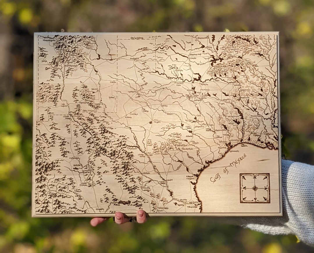 Texas-giclee *PRINT* of a Lotr-inspired Woodburned Map - Etsy
