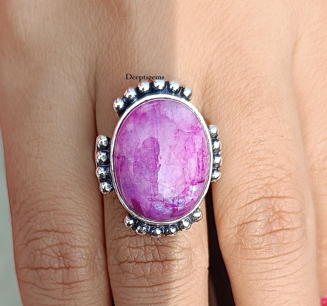 Natural Pink Moonstone Ring, Pink Color Ring 925 Sterling Silver Ring ...