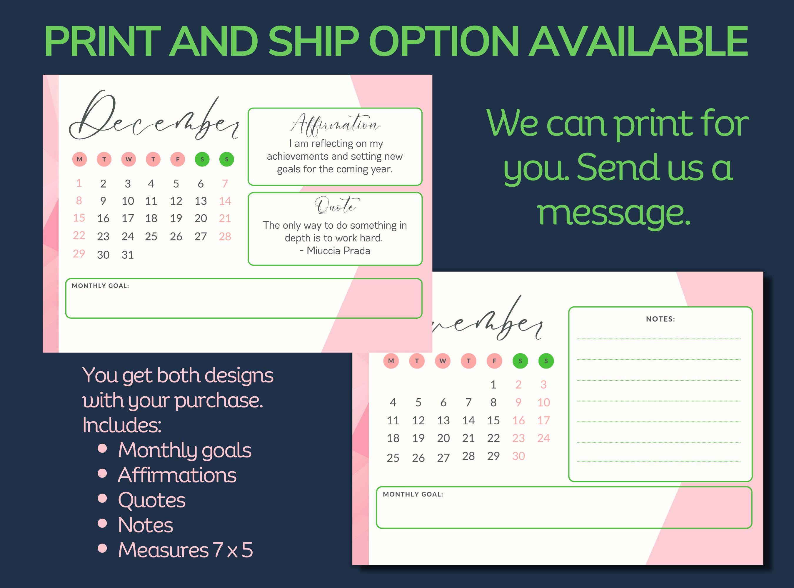 2024 Pink and Green Digital Download Calendar | Jeweled Planner ...