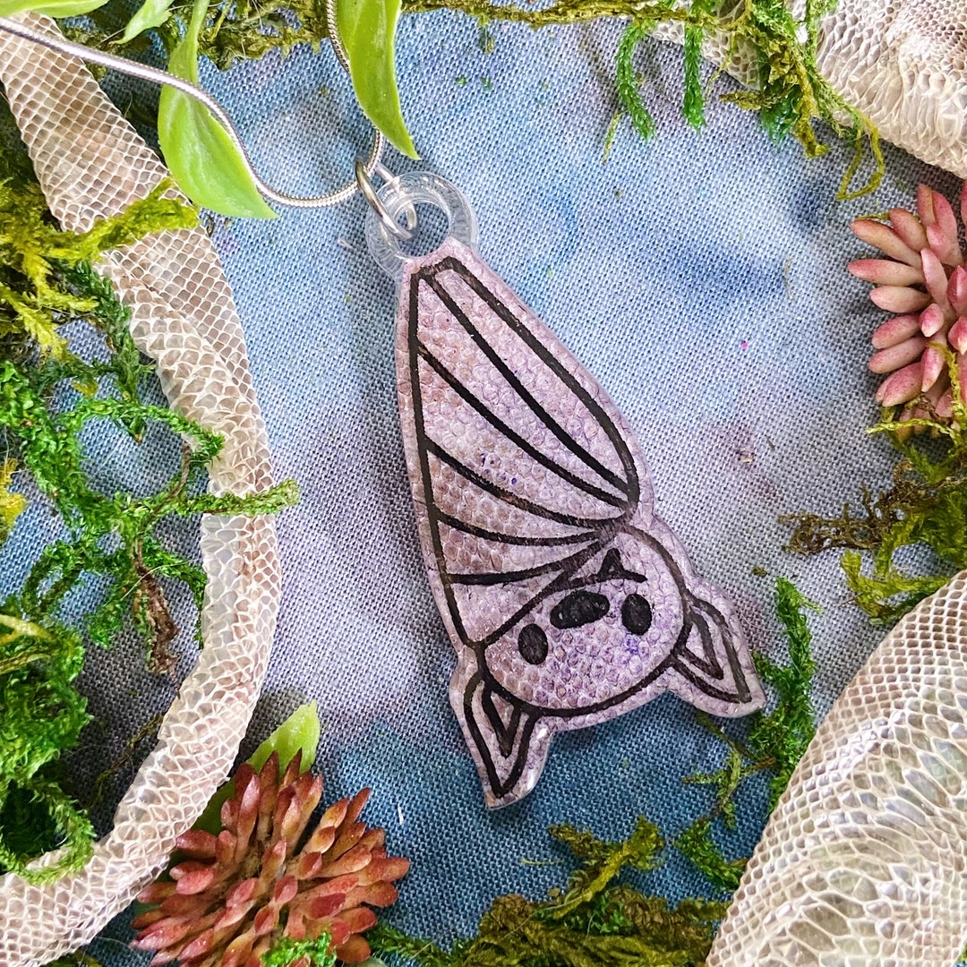 Spoopy Bat Pendant With REAL Snake Shed From Stripes the - Etsy
