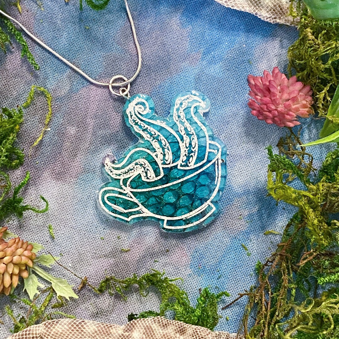 Tentacle Teacup Pendant With REAL Snake Shed From Poseidon the - Etsy