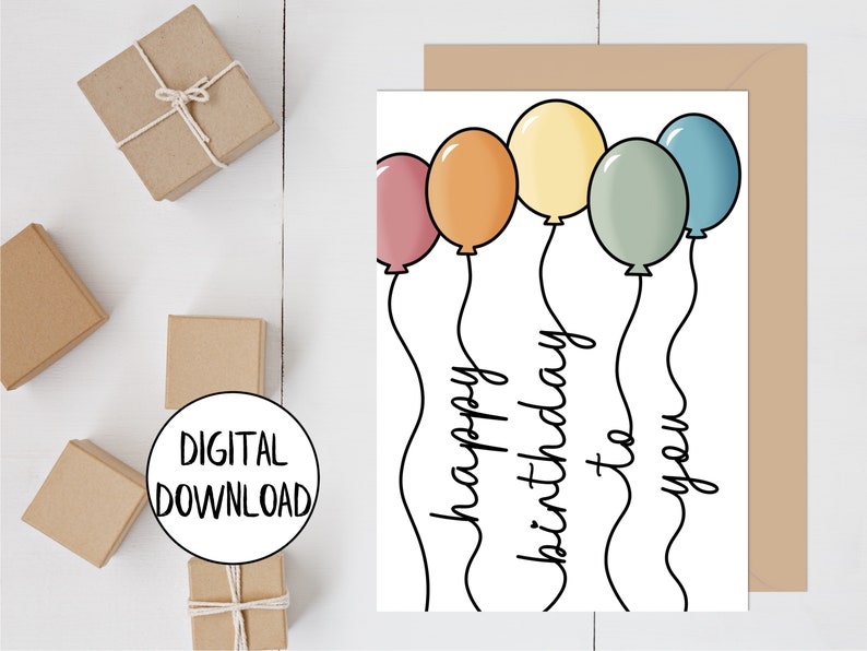 Printable Birthday Card, Balloon Birthday Card, Birthday Card for Kids ...