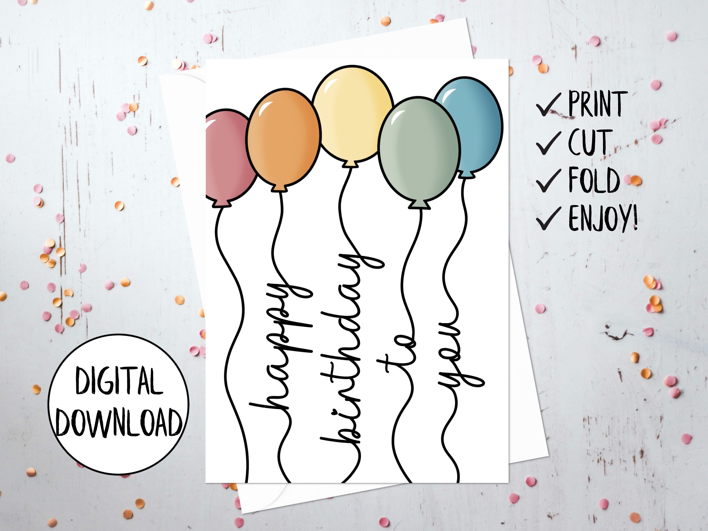 Printable Birthday Card, Balloon Birthday Card, Birthday Card for Kids ...