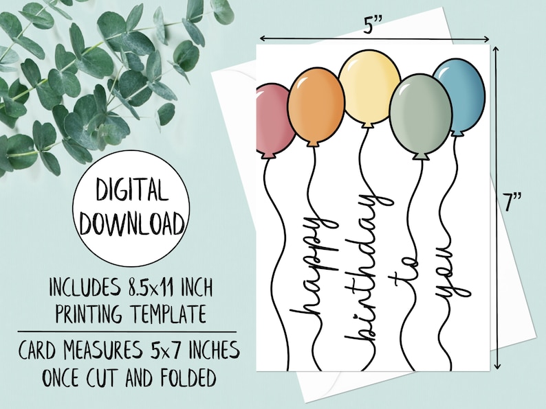Printable Birthday Card Balloon Birthday Card Birthday Card - Etsy