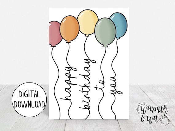 Printable Birthday Card Balloon Birthday Card Birthday Card | Etsy
