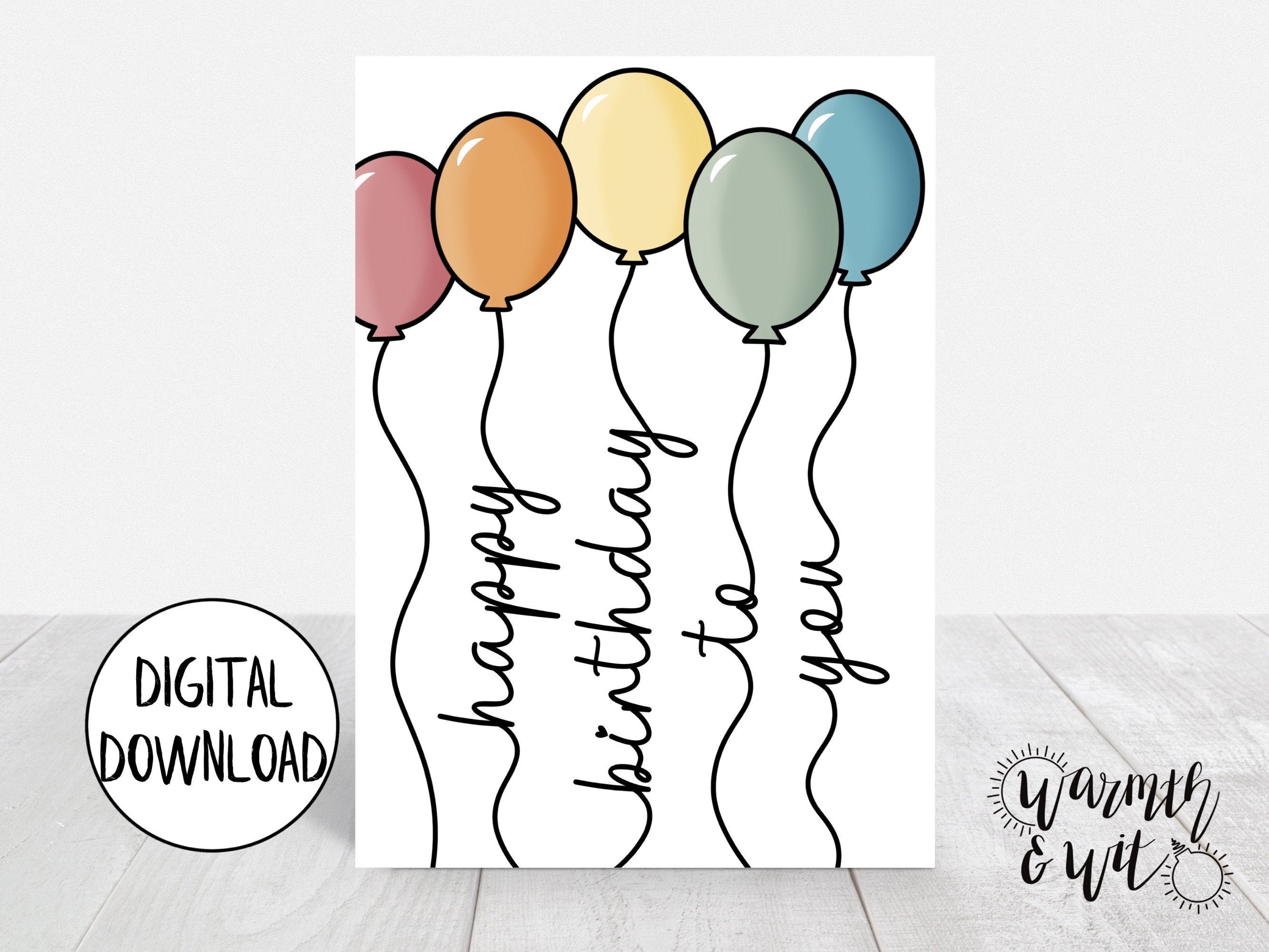Printable Birthday Card Balloon Birthday Card Birthday Card | Etsy