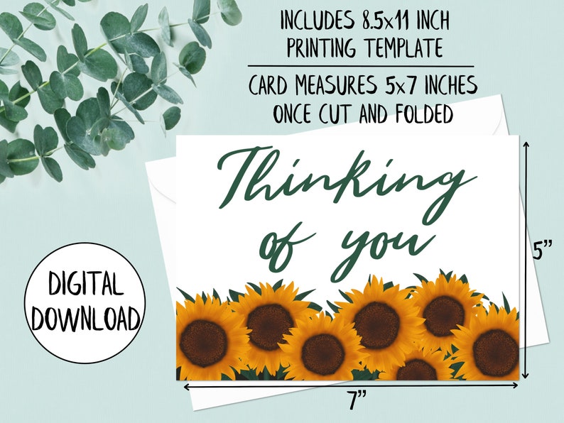 Printable Thinking of You Card, Sunflower Card, Get Well Card Printable ...