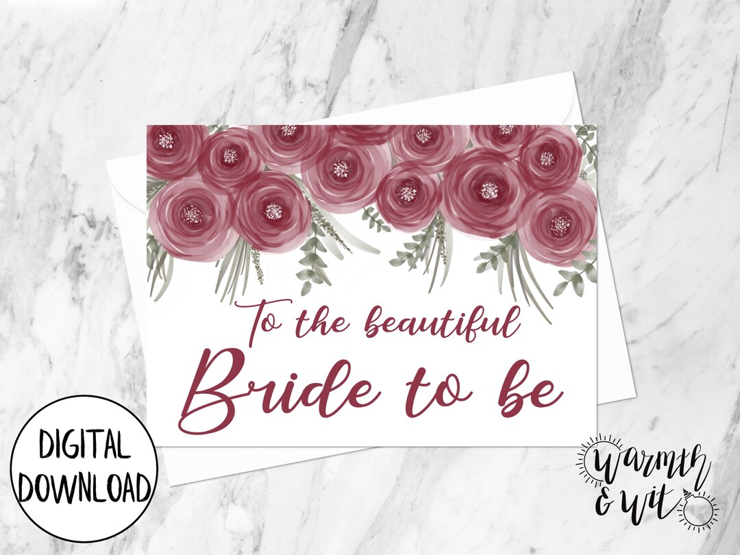 Printable Bridal Shower Card, Bride to Be Card, Printable Wedding Card ...