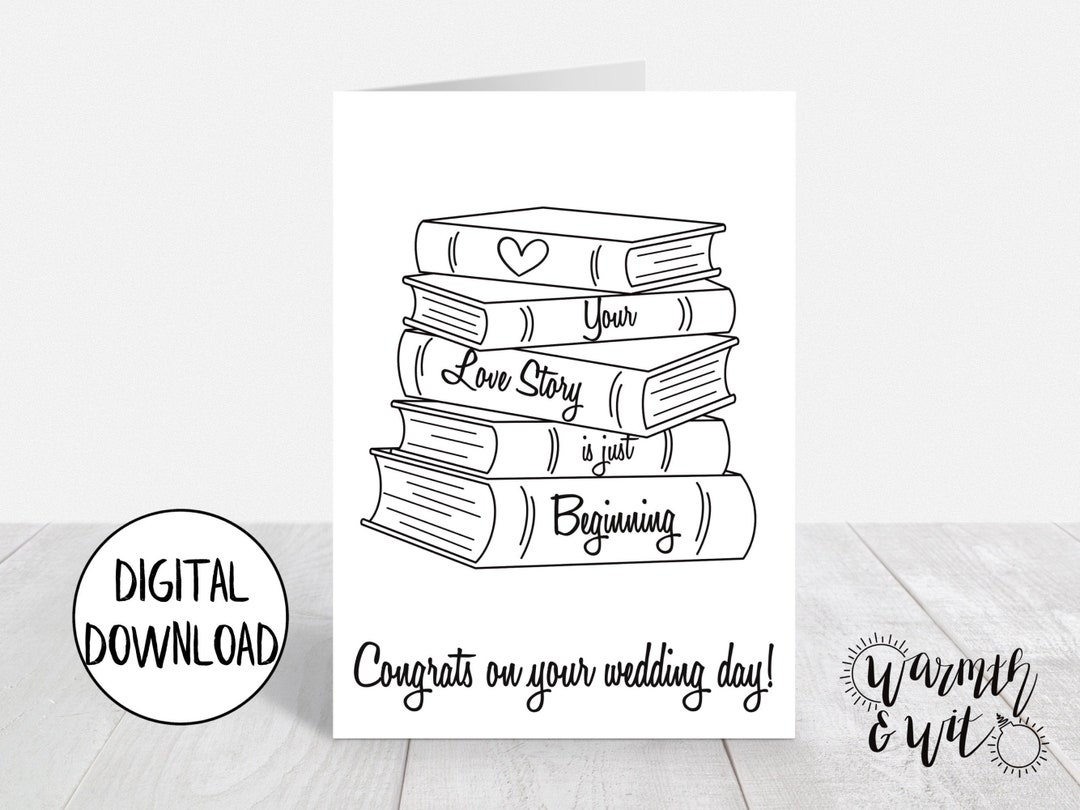 Printable Wedding Card, Wedding Card Digital Download, Book Lover Card ...