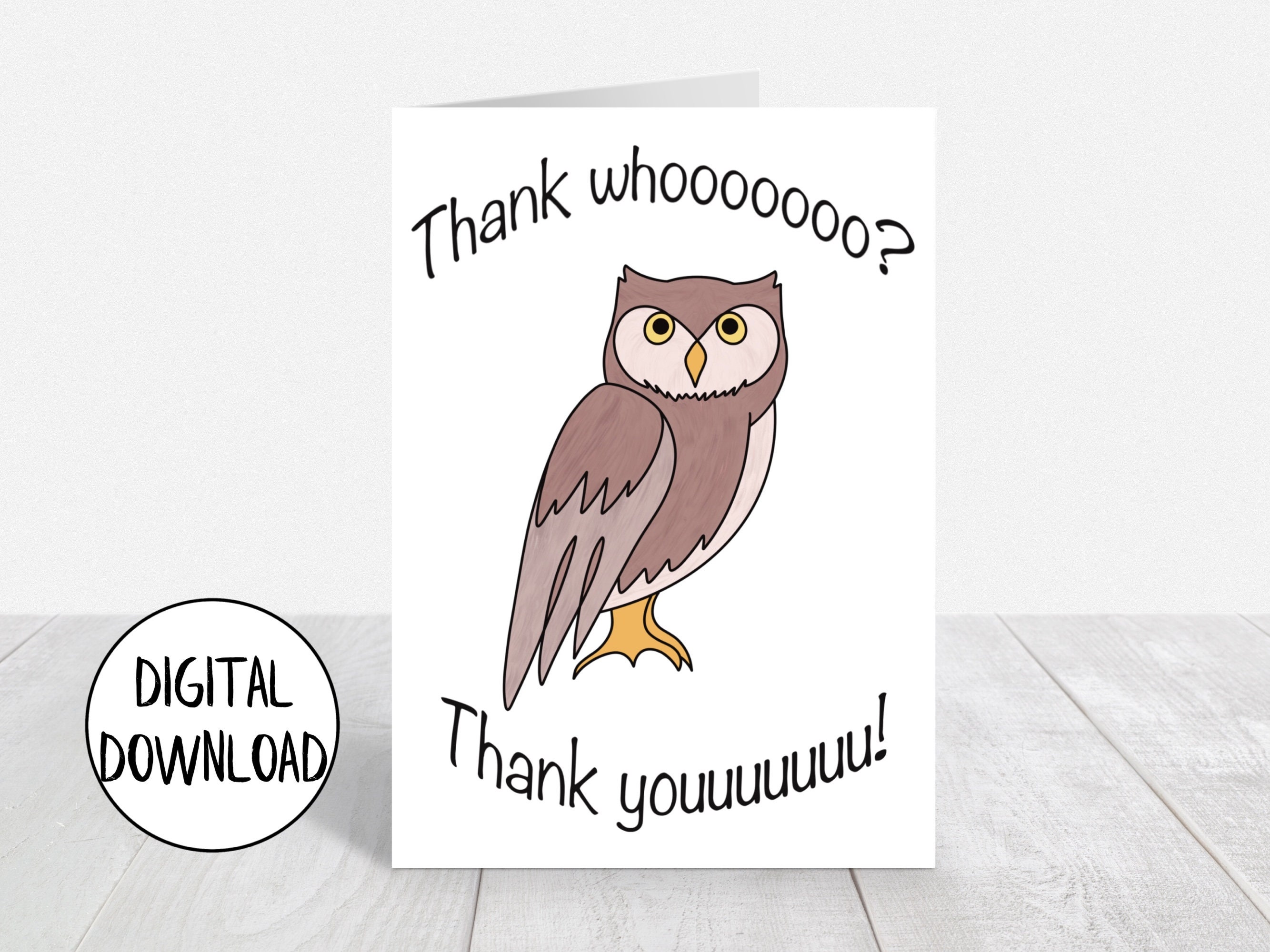Printable Thank You Card Funny Digital Thank You Cards Owl - Etsy
