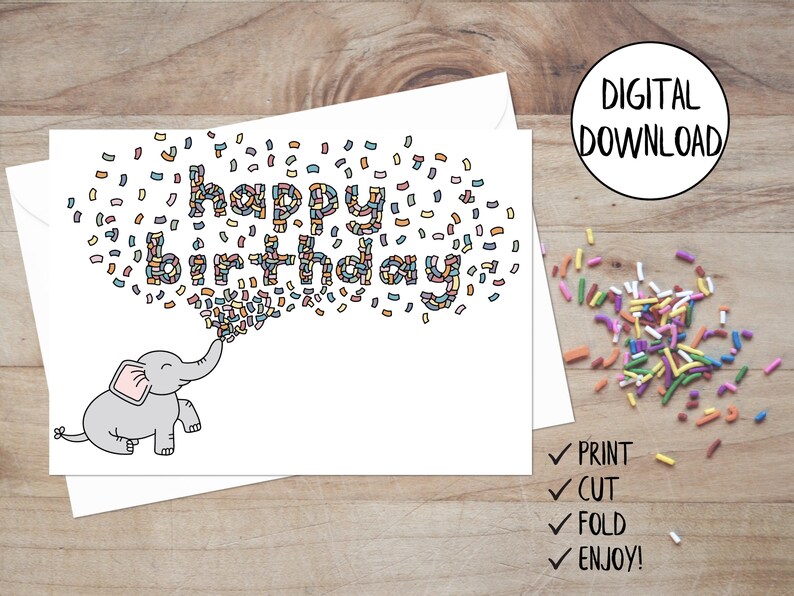 Printable Birthday Card for Kid First Birthday Card Elephant - Etsy
