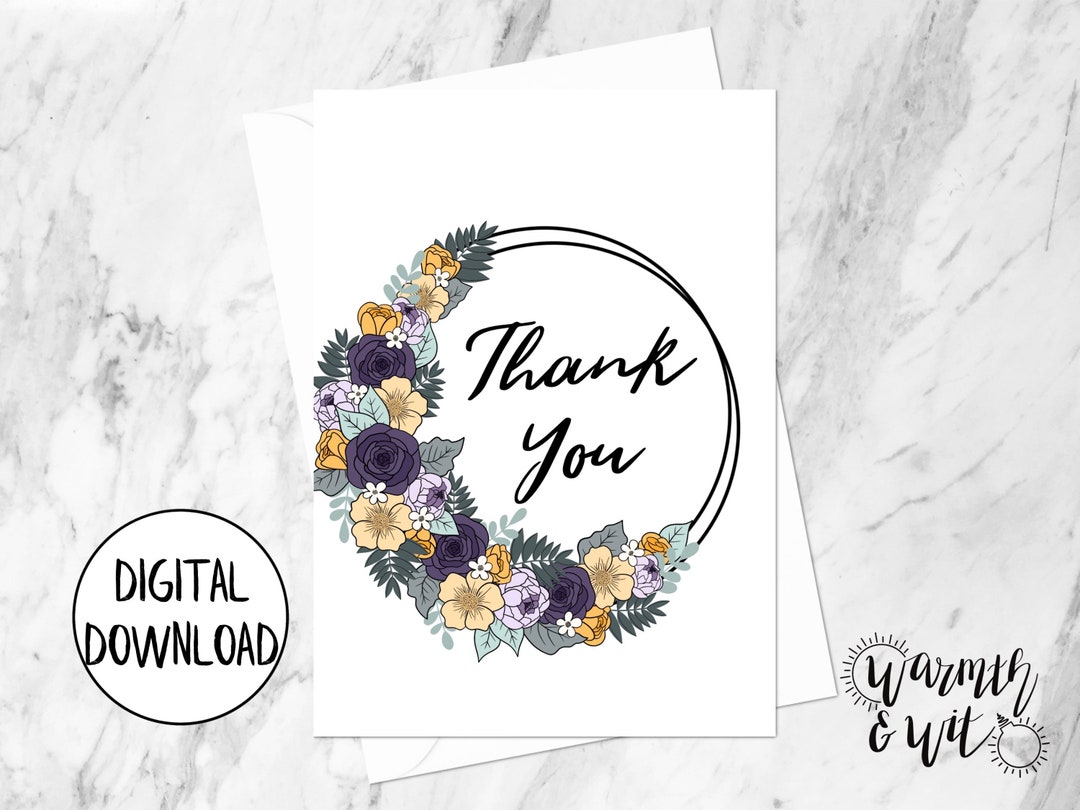 Printable Floral Thank You Card, Flower Thank You Card, Thank You Card ...