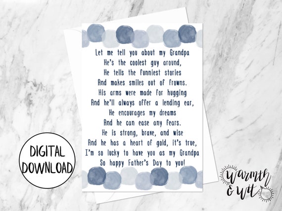 Printable Father's Day Card for Grandpa Father's Day | Etsy