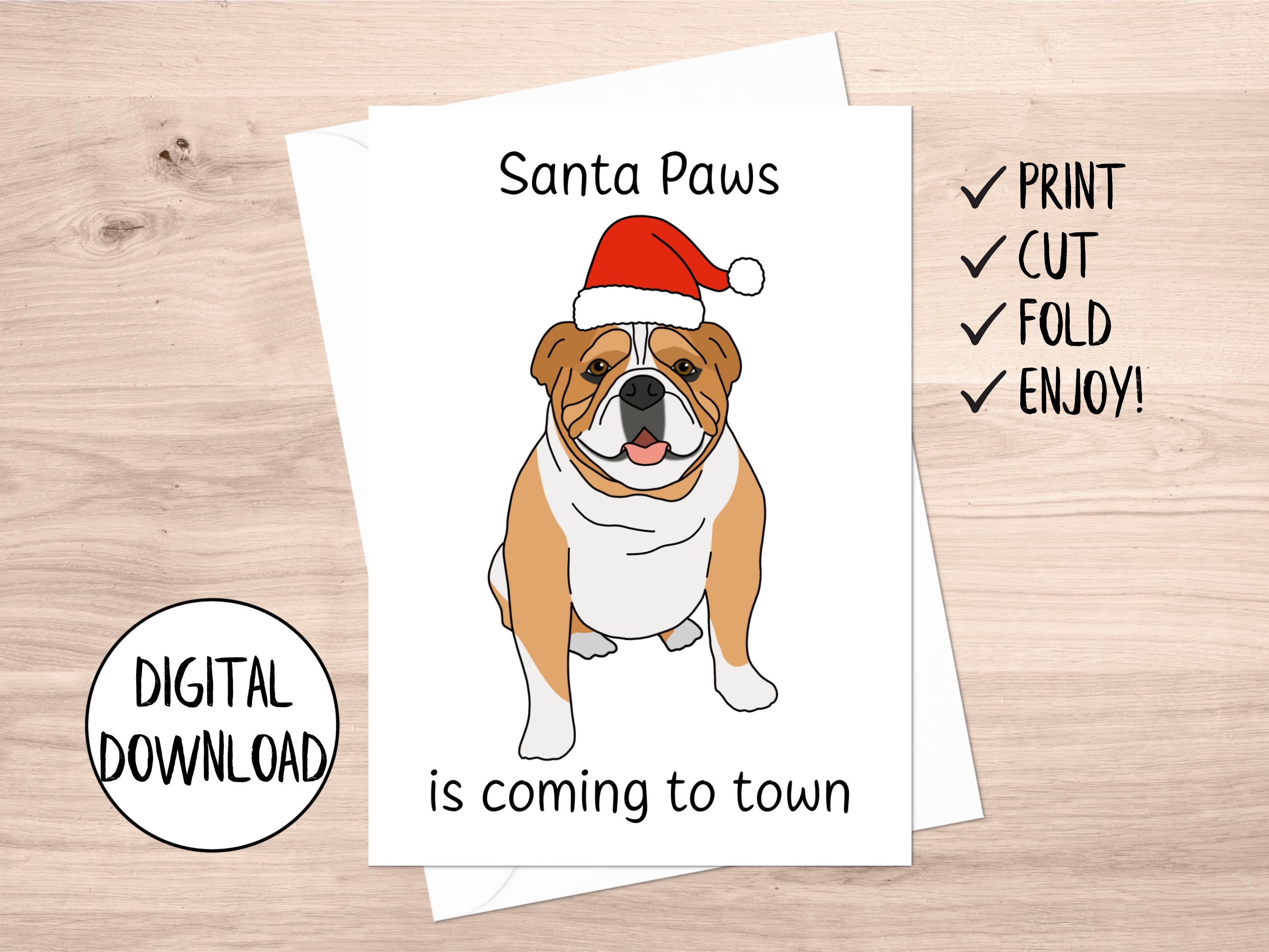 Printable Christmas Card Funny, Dog Christmas Card Digital, Santa Paws ...
