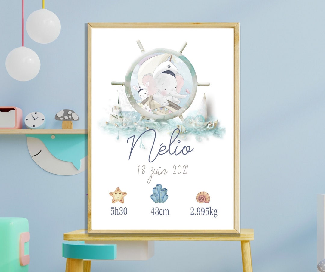 Personalized Ocean Theme Birth Poster, Wall Decoration, Baby Room - Etsy