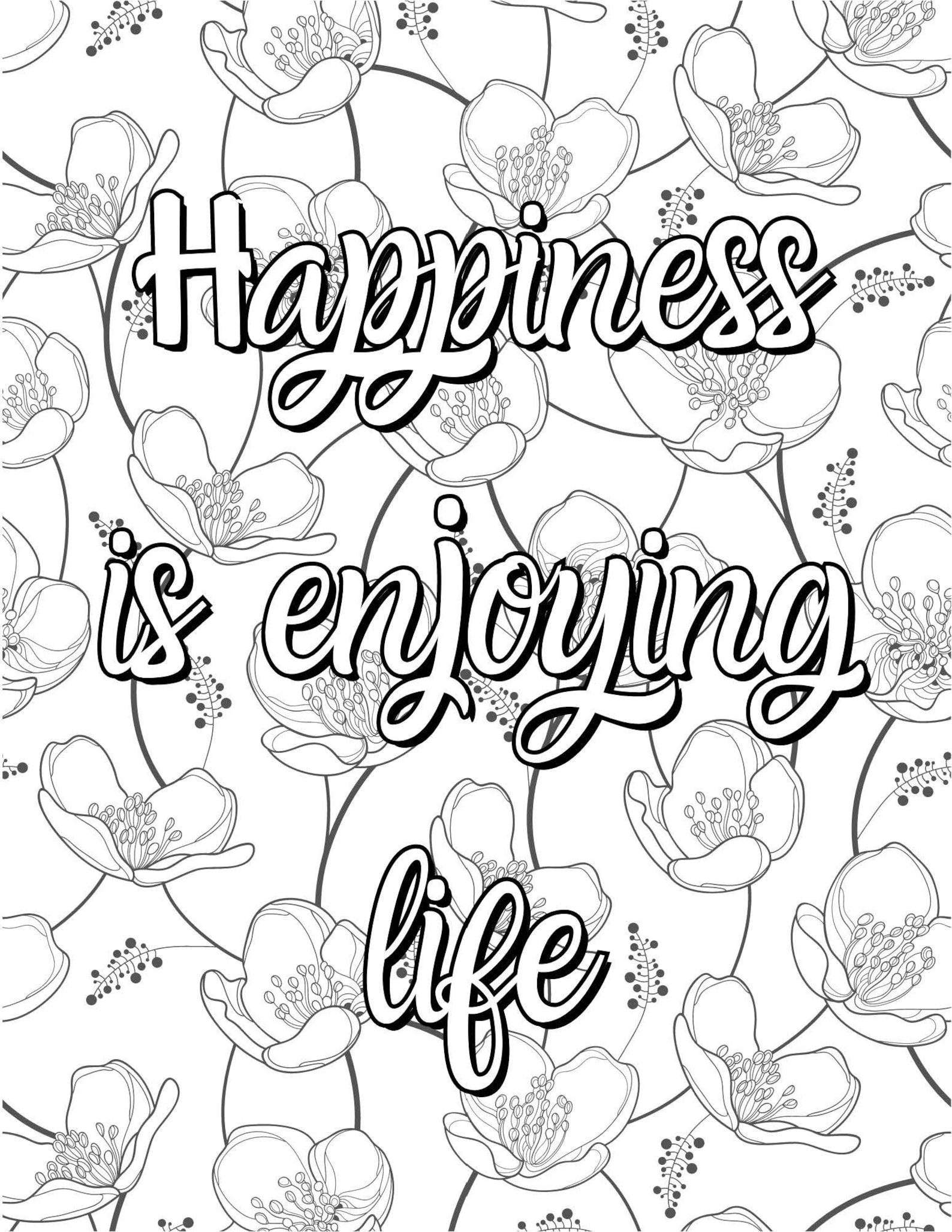 Inspirational Coloring Page-happiness is Enjoying Life - Etsy
