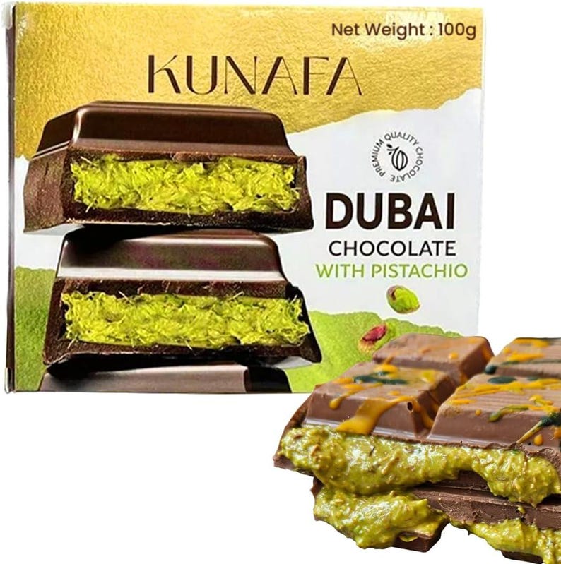 Dubai Kunafa Chocolate 100G - Trending Chocolate Luxury Style Pistachio ...