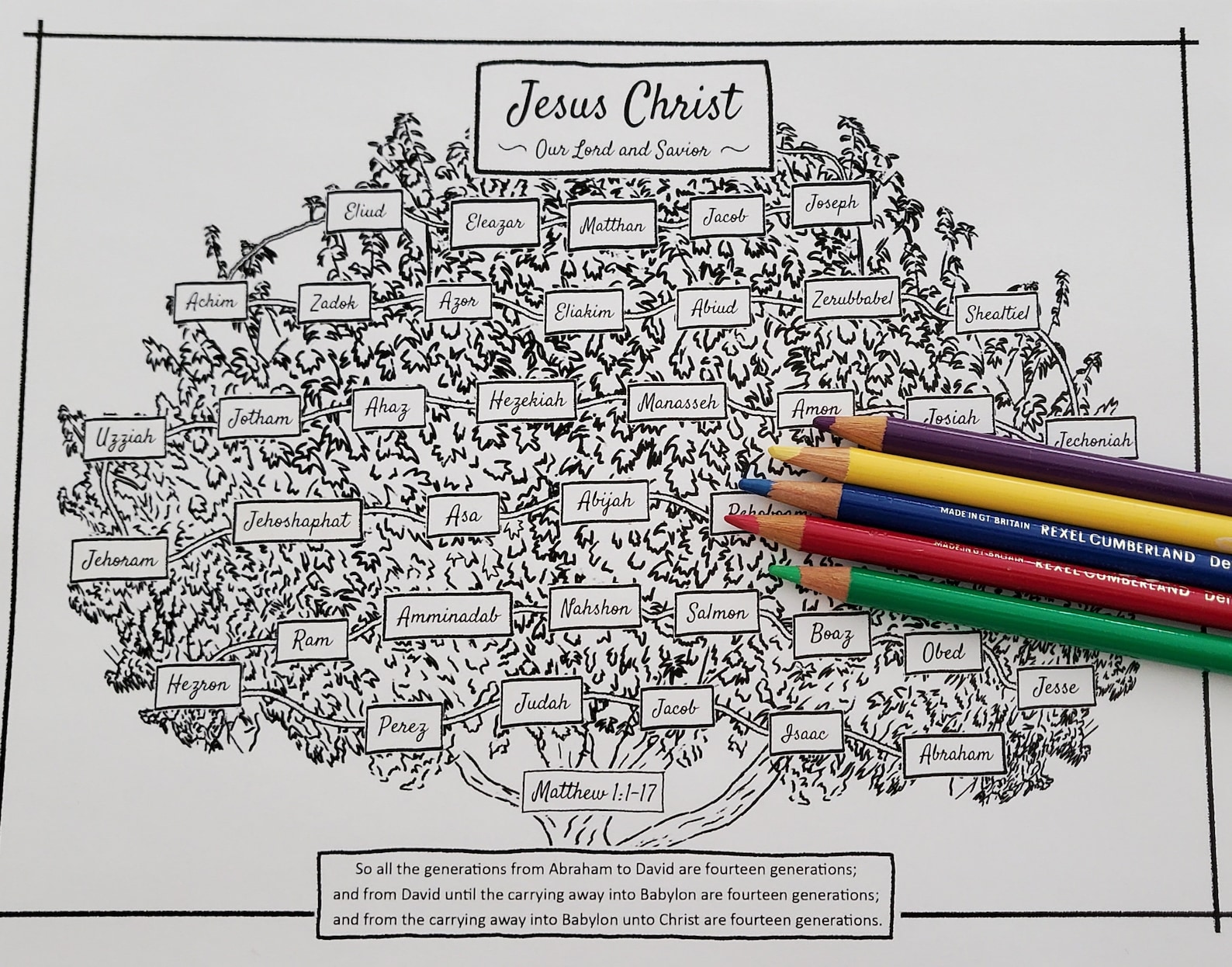 Matthew 1:1-17 Jesus Genealogy Family Tree - Bible Study Coloring Page ...