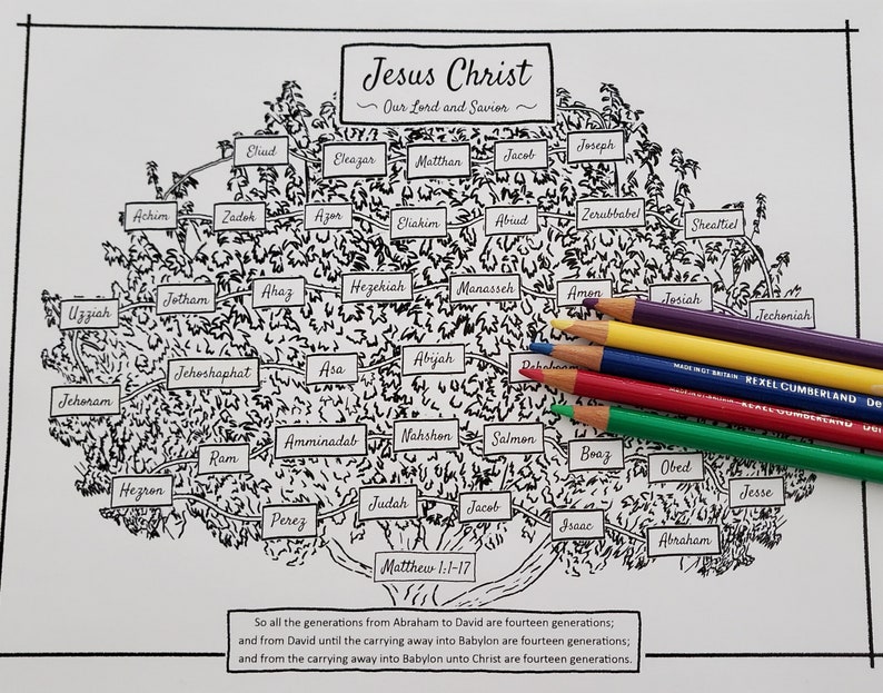Matthew 1:1-17 Jesus Genealogy Family Tree - Bible Study Coloring Page ...