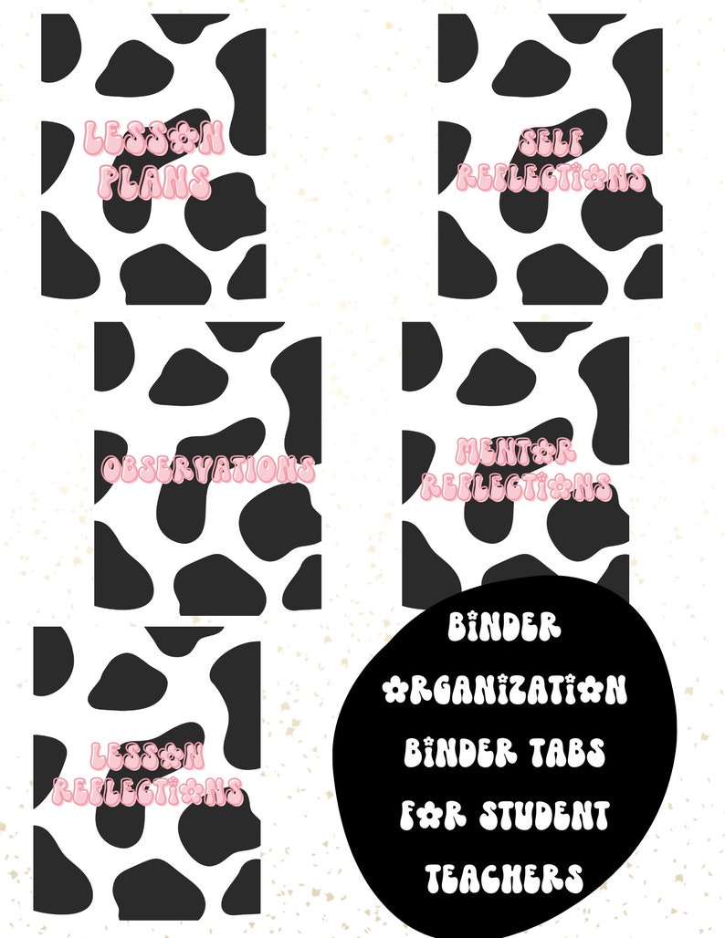 Cow Print and Pink Student Teacher Binder Tabs NOT EDITABLE, Printable ...