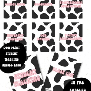 Cow Print and Pink Student Teacher Binder Tabs NOT EDITABLE, Printable ...