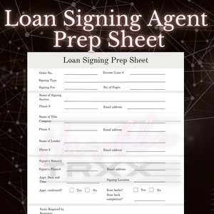 Loan Signing Agent Prep Sheet Notary Notary Marketing Public Notary ...