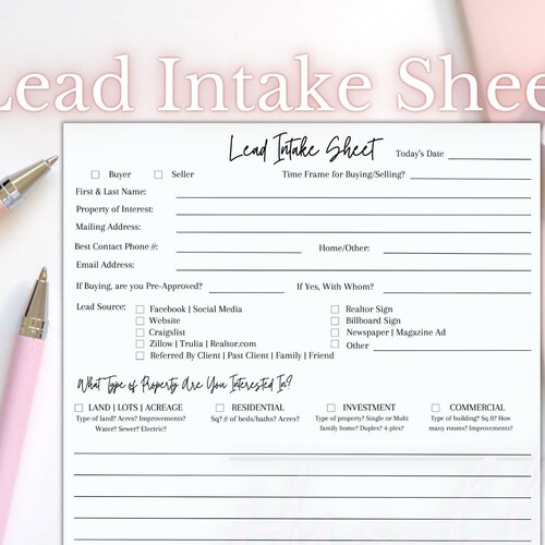 Lead Intake Sheet - Etsy