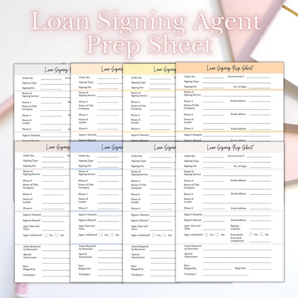 Signing Agent Prep Sheet - Etsy