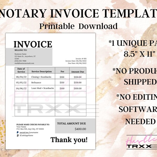 Notary Signing Agent Invoice - Etsy