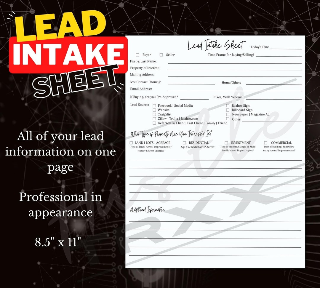 Lead Intake Sheet | Lead Tracking Forms | Real Estate | Real Estate ...