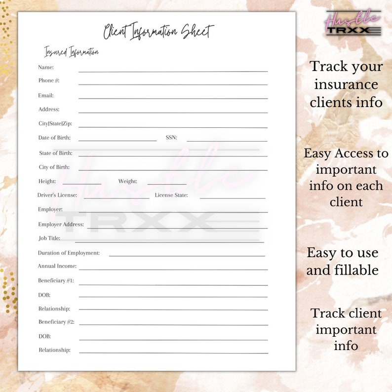 Client Information Sheet Client Forms Insurance - Etsy