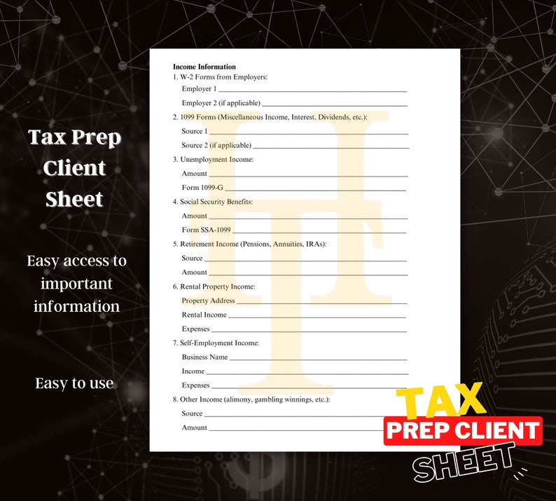 Tax Prep Client Form: Enrolled Agent/cpa Sheet (instant Download) - Etsy