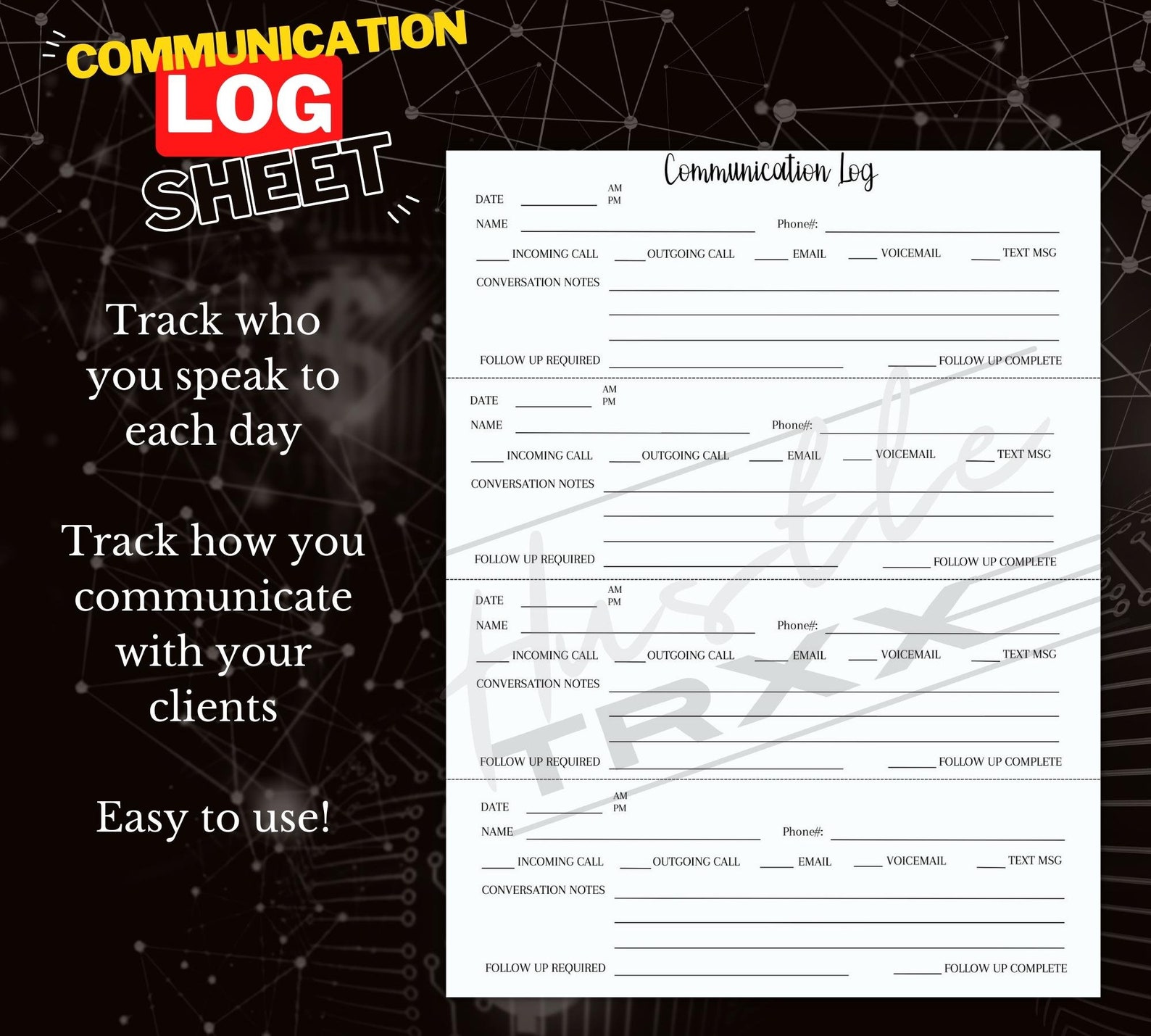 Communication Log | Call Tracking Forms | Daily Call Log | Any Industry ...