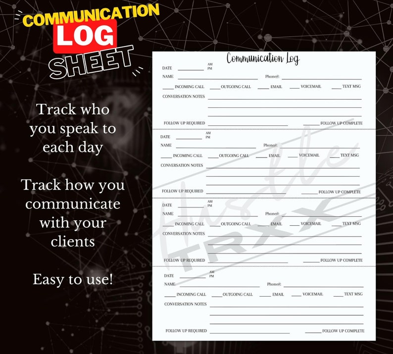 Communication Log | Call Tracking Forms | Daily Call Log | Any Industry ...