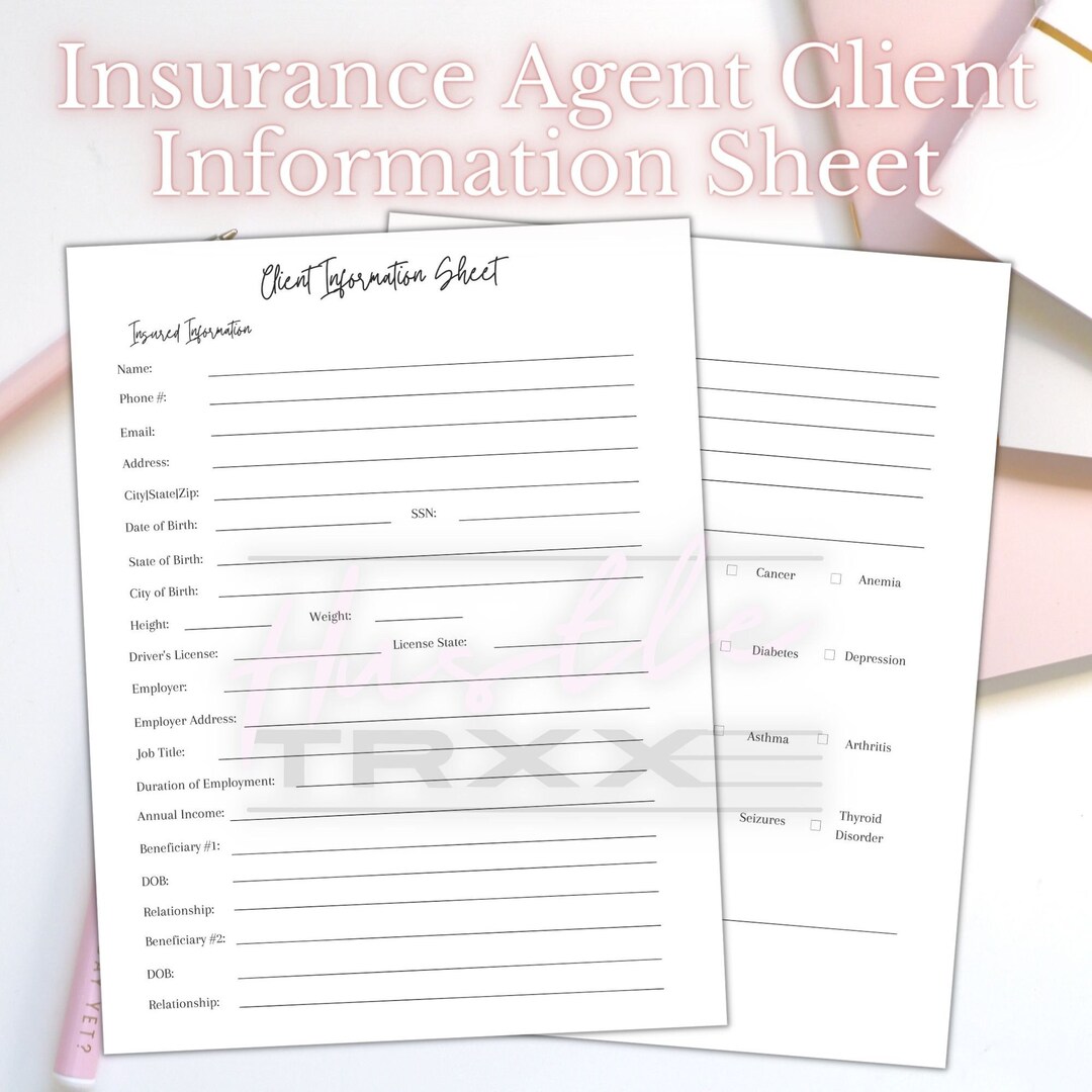 Client Information Sheet Client Forms Insurance - Etsy