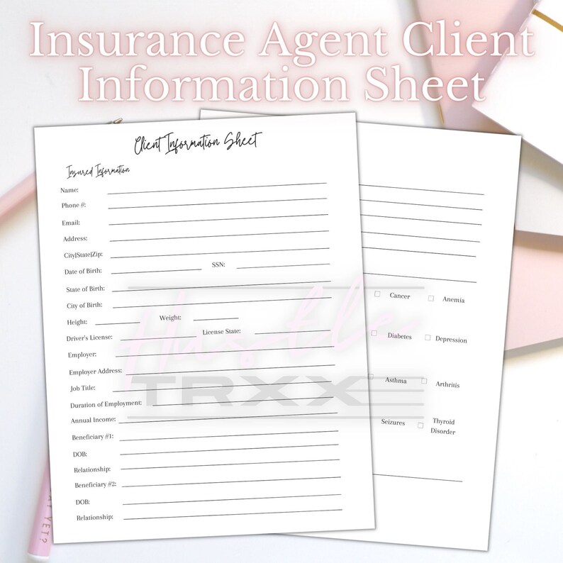 Client Information Sheet Client Forms Insurance - Etsy