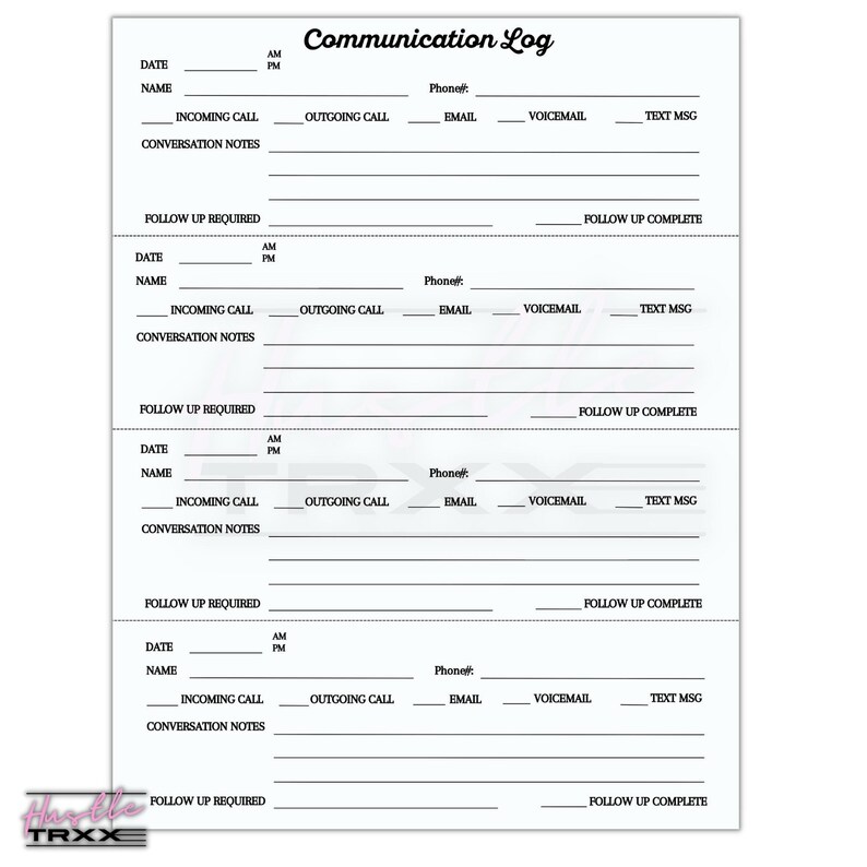 Communication Log | Call Tracking Forms | Daily Call Log | Any Industry ...