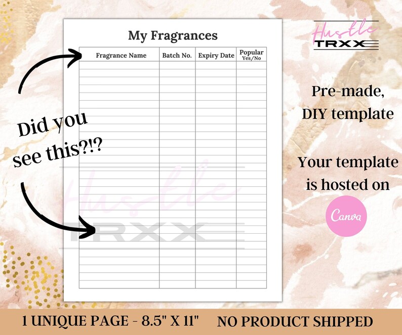 Printable Fragrance List Template Product List Sheet Inventory List ...