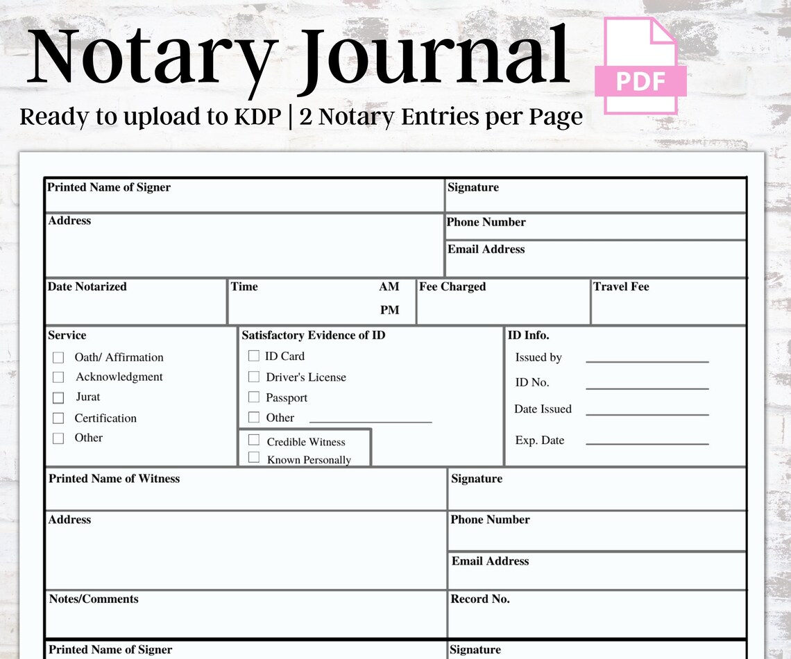 Notary Journal | Notary Record Log Book | Instant Download | KDP ...