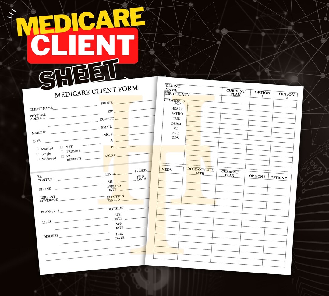 Medicare Client Form: Health Insurance Agent Printable (instant ...